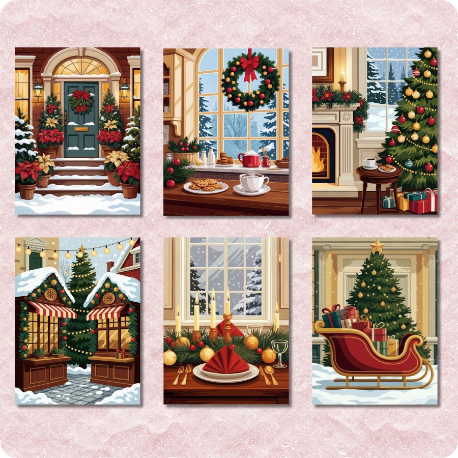 Mini Cozy Christmas 6 Pack Paint by Numbers – Painting By Numbers Shop